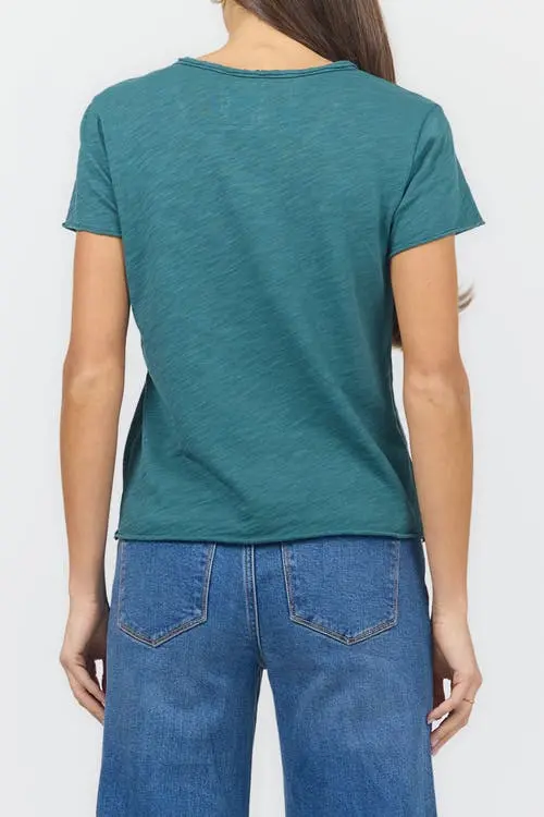 DEAR JOHN Vanya V-neck Slub Knit T-shirt - Mediterranea