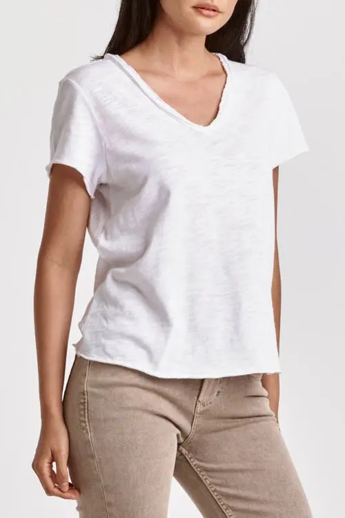 DEAR JOHN Vanya V-neck Slub Knit T-shirt