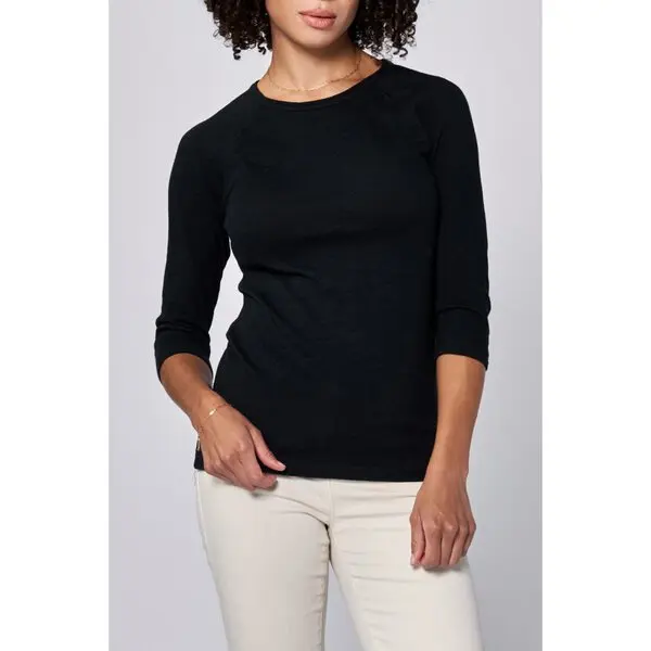 DEAR JOHN Sonoma Crew Neck 3/4 Raglan Sleeve T-shirt - Black