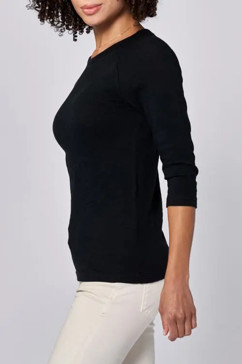 DEAR JOHN Sonoma Crew Neck 3/4 Raglan Sleeve T-shirt - Black