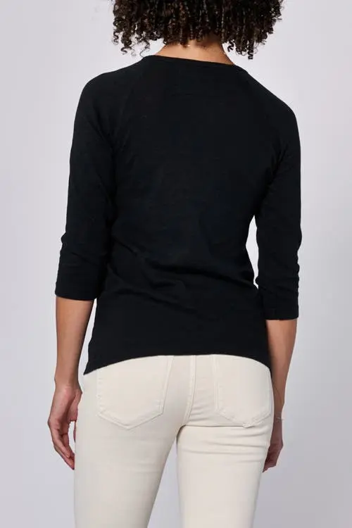 DEAR JOHN Sonoma Crew Neck 3/4 Raglan Sleeve T-shirt - Black