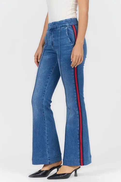 DEAR JOHN Florence Mid Rise Side Stripe Bootcut Jeans