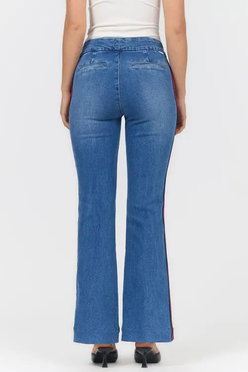 DEAR JOHN Florence Mid Rise Side Stripe Bootcut Jeans