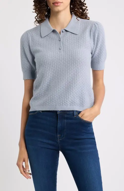 FRAME Honeycomb Knit Polo Sweater - Grey Blue