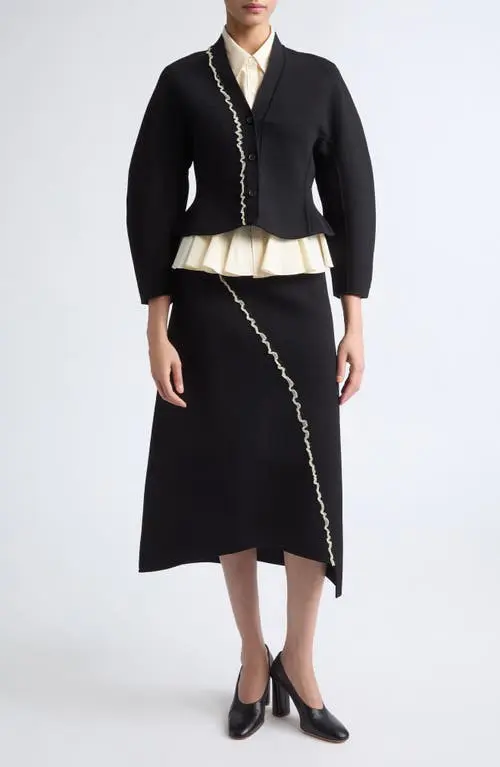 ASHLYN Henry Asymmetric Ruffle Cardigan - Black