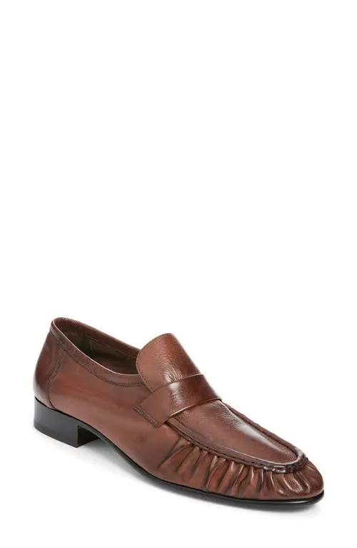 THE ROW Leather Grained Soft Loafer - Chestnut