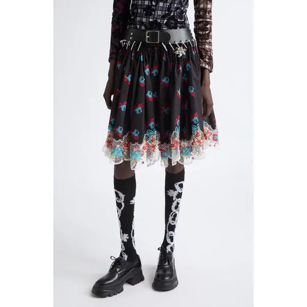 CHOPOVA LOWENA Sasha Carabiner Broderie Skirt - Black