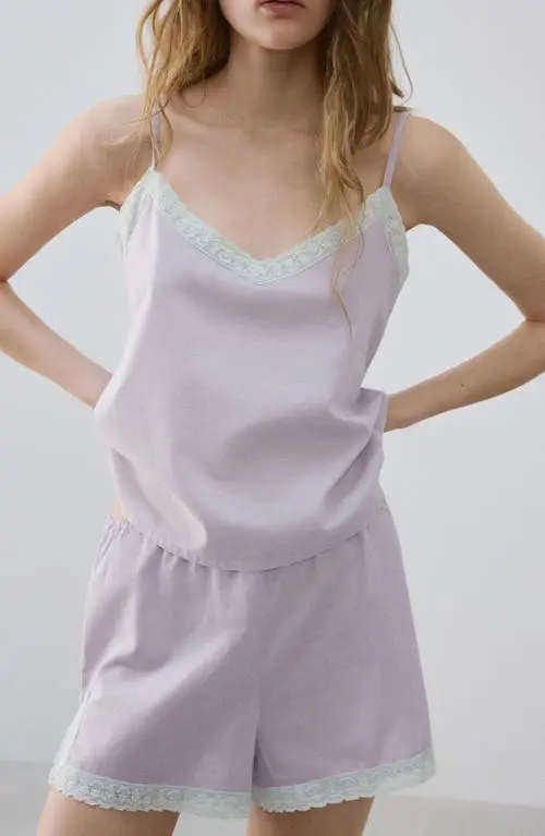 Mango Cotton Lace Trim Pajama Cami - Lilac
