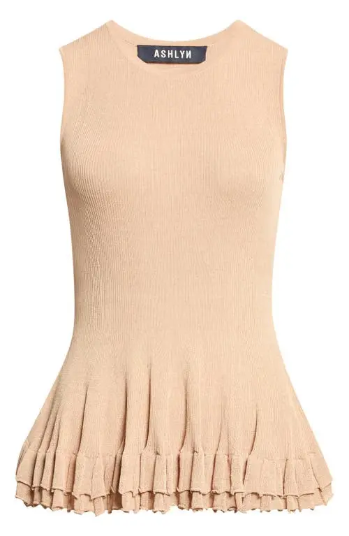 ASHLYN Greer Crew Neck Sleeveless Knit Shell With Ruffled Hem