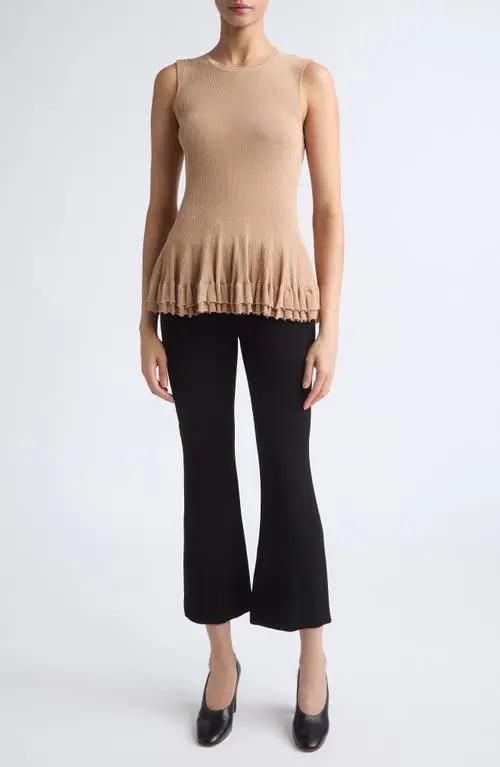 ASHLYN Greer Crew Neck Sleeveless Knit Shell With Ruffled Hem - Tan