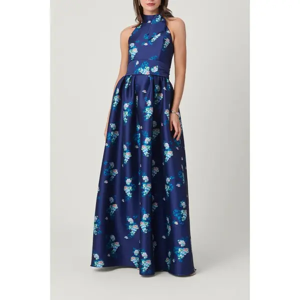 Shoshanna Grand St Floral Mikado May Gown - Navy Multi