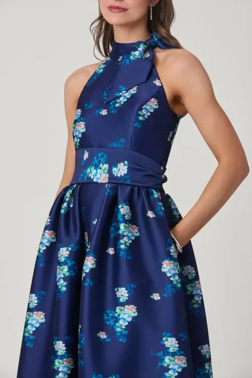Shoshanna Grand St Floral Mikado May Gown - Navy Multi
