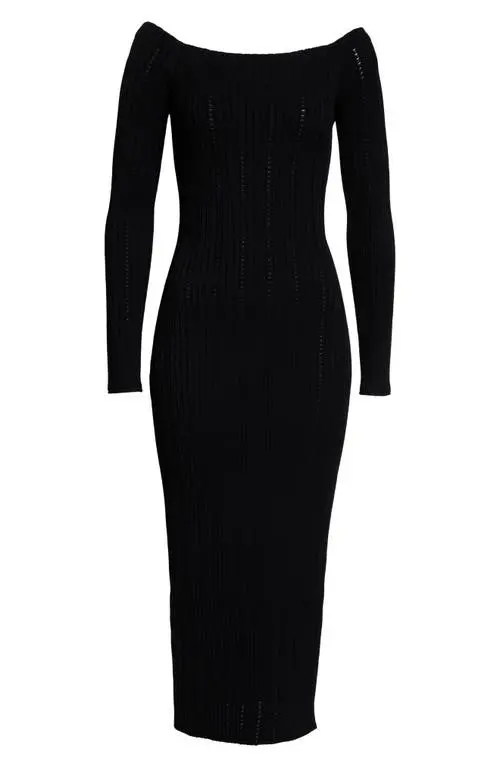 Helmut Lang Open Rib Long Sleeve Midi Dress