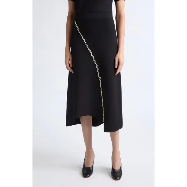 ASHLYN Felix Asymmetric Ruffle Trim Skirt - Black
