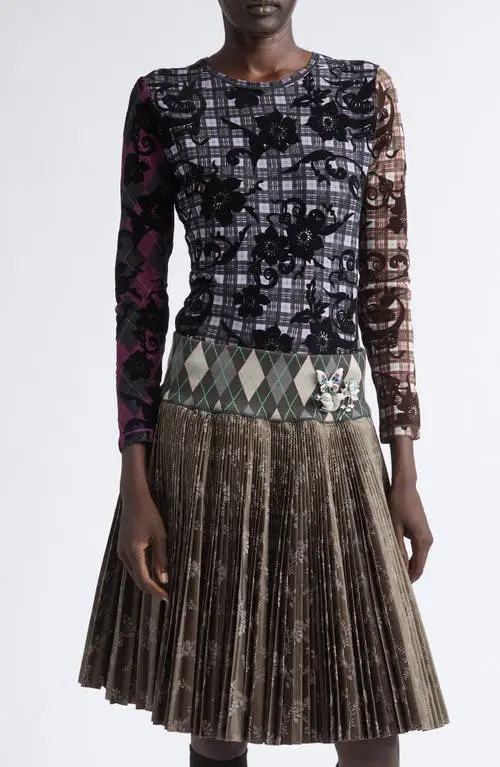 CHOPOVA LOWENA Duchess Flocked Mesh Top - Black Multi