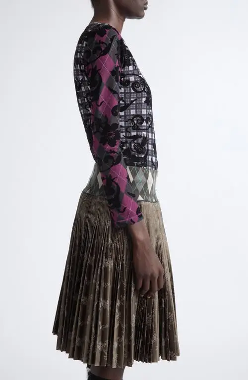 CHOPOVA LOWENA Duchess Flocked Mesh Top - Black Multi