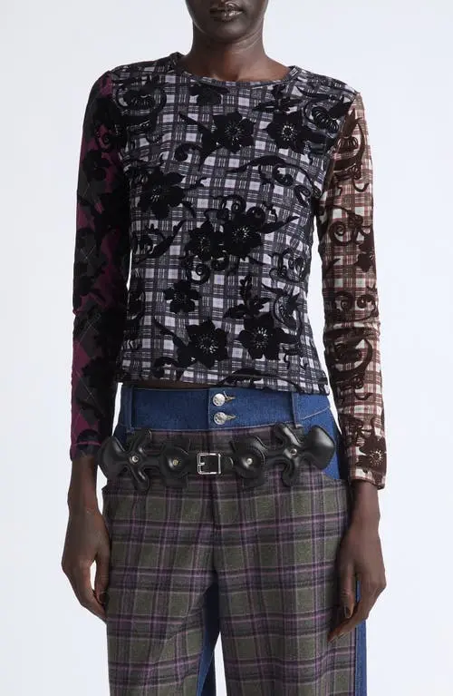 CHOPOVA LOWENA Duchess Flocked Mesh Top - Black Multi