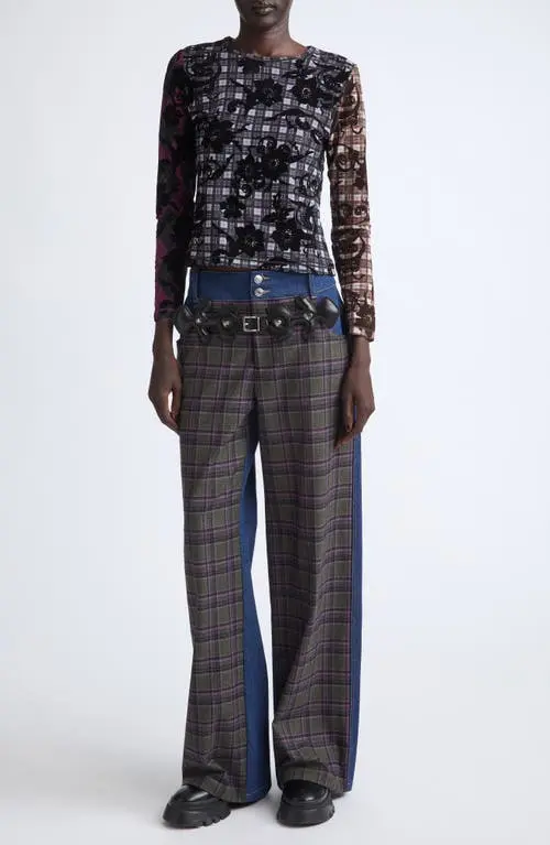 CHOPOVA LOWENA Duchess Flocked Mesh Top - Black Multi