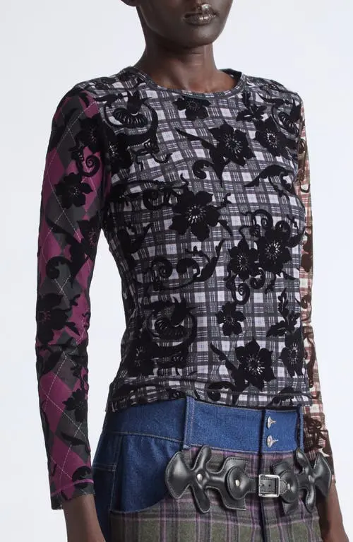 CHOPOVA LOWENA Duchess Flocked Mesh Top - Black Multi