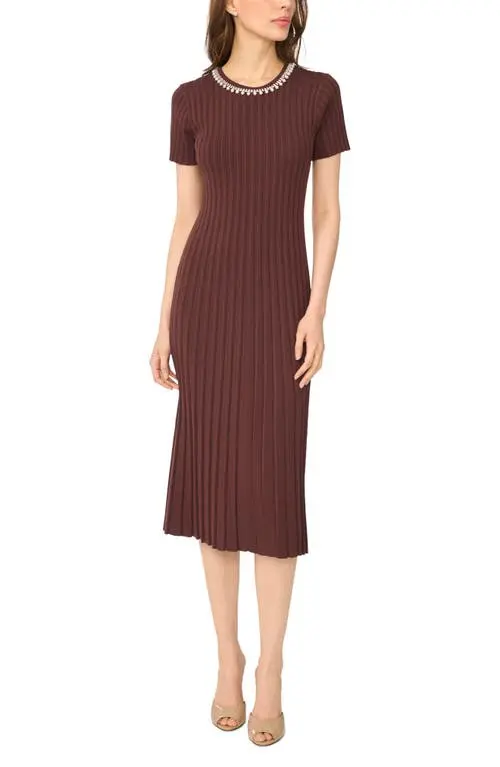 CECE DUPRAZ Pearly Neckline Ribbed Sweater Dress
