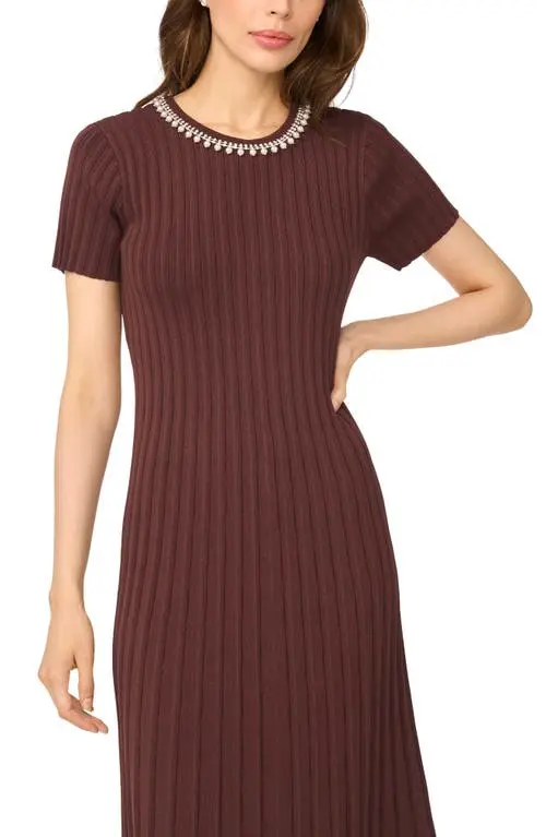 CECE DUPRAZ Pearly Neckline Ribbed Sweater Dress