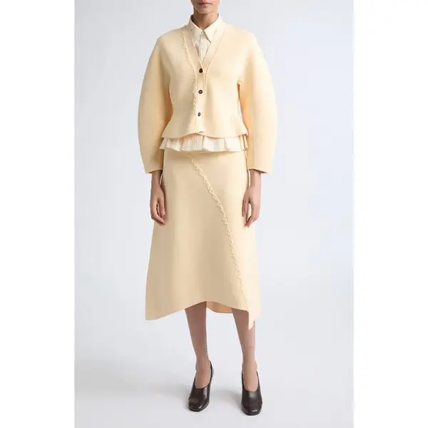 ASHLYN Henry Asymmetric Ruffle Cardigan - Cream