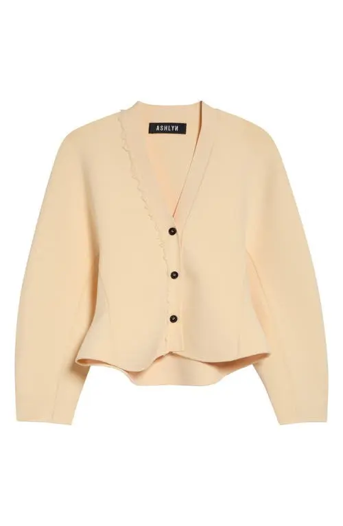 ASHLYN Henry Asymmetrical Ruffle Cardigan - Cream