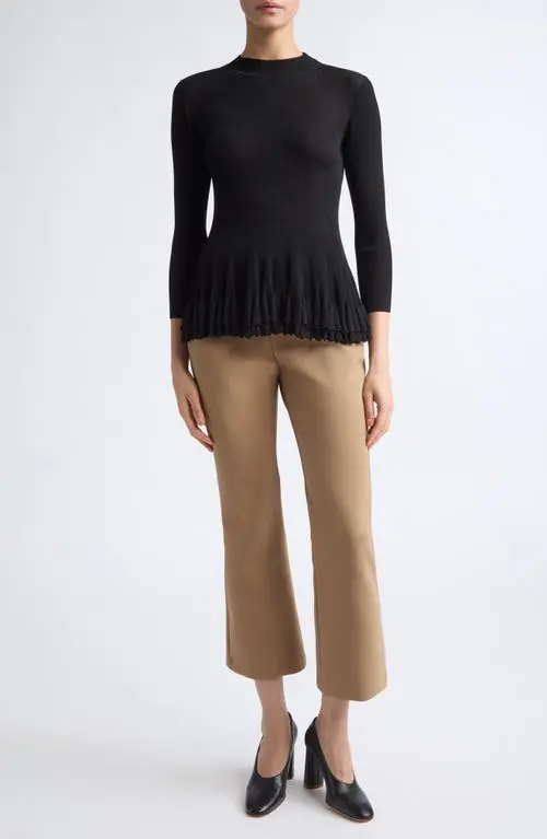 ASHLYN Garrett Peplum Ruffle Hem Mock Neck Top - Black