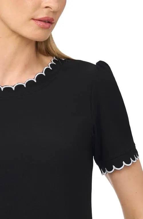 CECE DUPRAZ Scallop Trim Puff Sleeve Knit Top - Rich Black