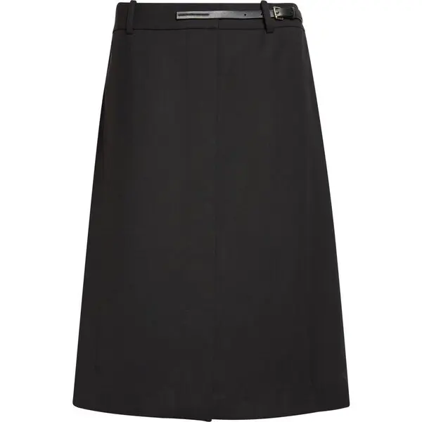 Helmut Lang Belted Wool Gabardine Midi Skirt - Black