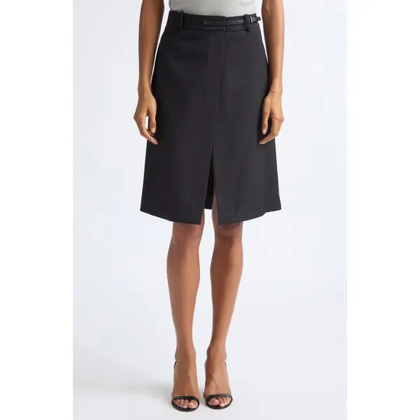 Helmut Lang Belted Wool Gabardine Midi Skirt - Black