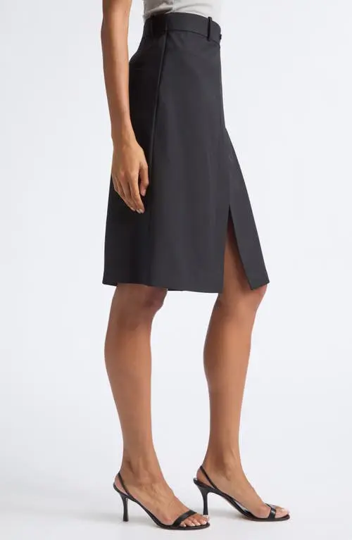 Helmut Lang Belted Wool Gabardine Midi Skirt