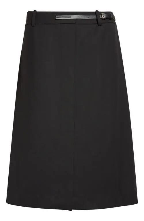 Helmut Lang Belted Wool Gabardine Midi Skirt