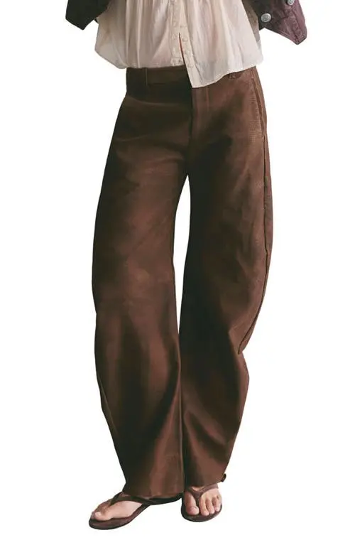 Free People Spotlight Wide Leg Faux Leather Trousers - Chocolate Brown