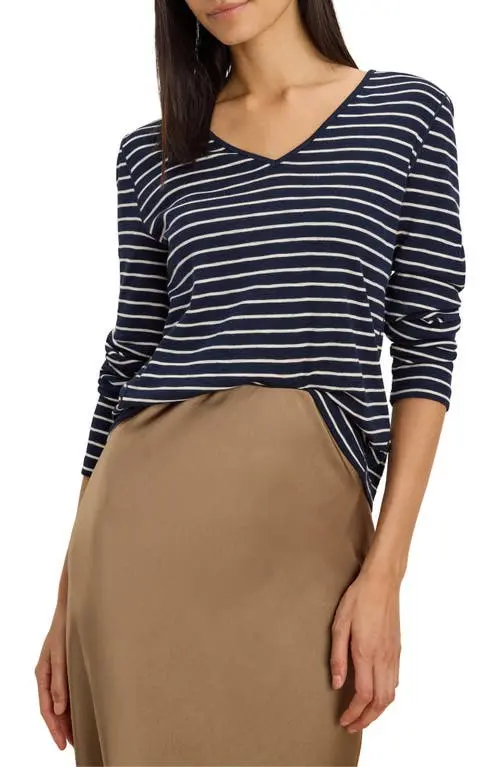 NIC+ZOE Striped V Neck T-shirt - Indigo Multi