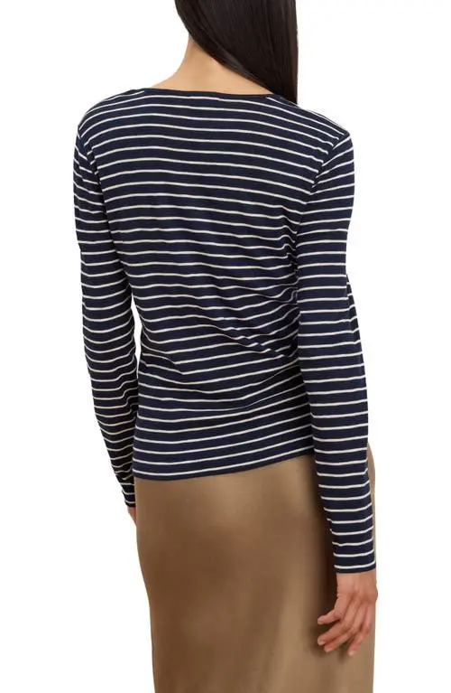 NIC+ZOE Striped Long Sleeve V-neck T-shirt - Indigo Multi