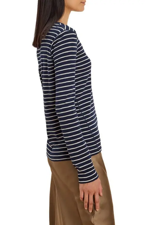 NIC+ZOE Striped Long Sleeve V-neck T-shirt - Indigo Multi