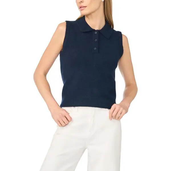 CECE DUPRAZ Polo Sweater Vest With Collar - Not So Navy