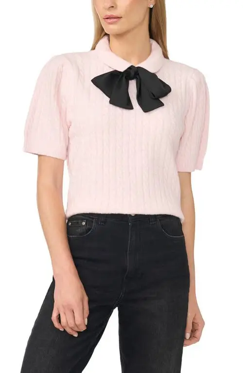 CECE DUPRAZ Tie Neck Cable Stitch Sweater - Ballet Slipper