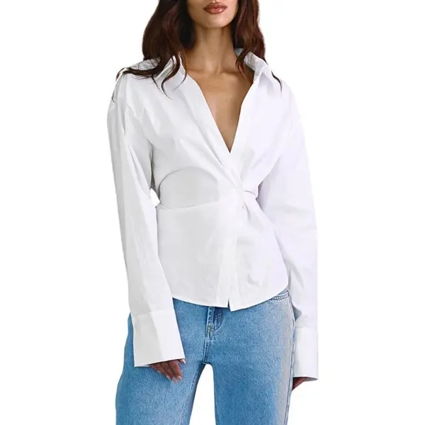 BAYSE Tilda Pleated Cotton Blend Shirt - White