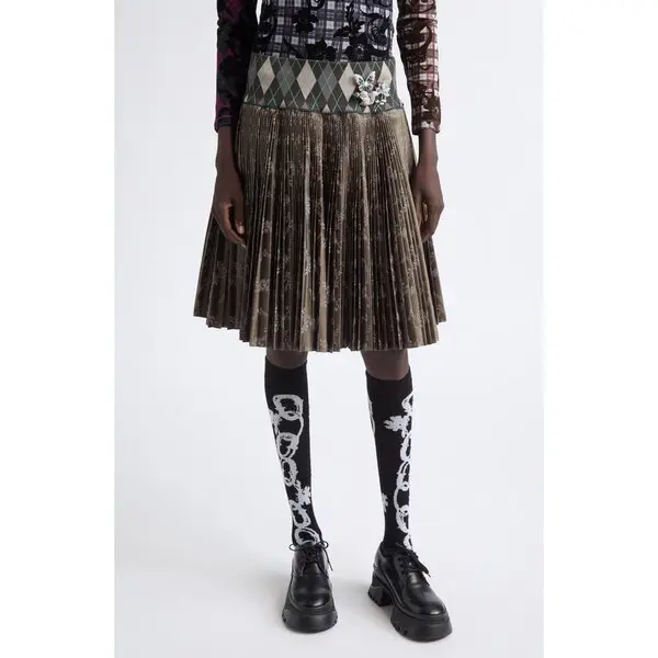 CHOPOVA LOWENA Crescent Pleated Midi Skirt - Brown