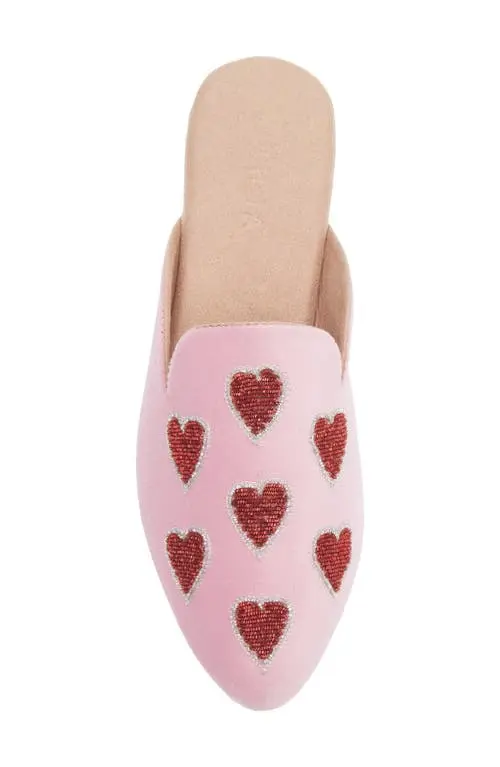 FUCHSIA Heart Velvet Flat Mule