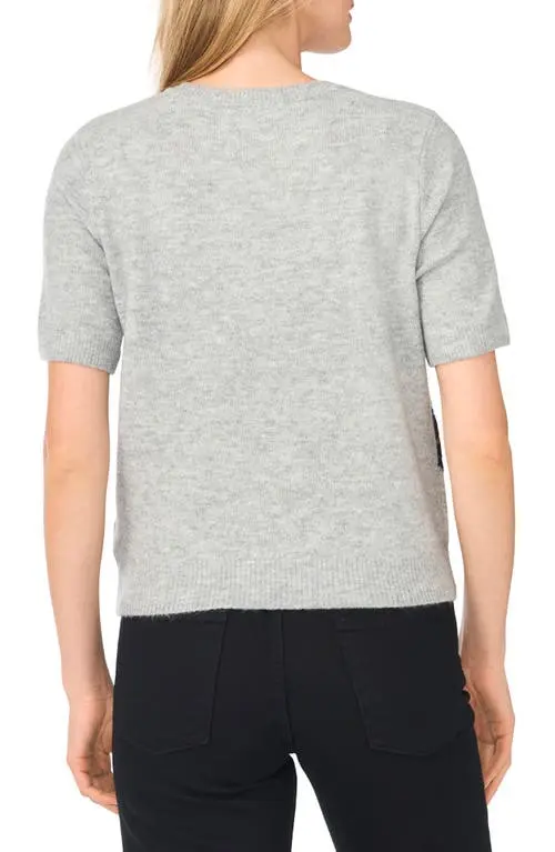 CECE DUPRAZ Lace Stripe Short Sleeve Sweater - Light Heather Grey