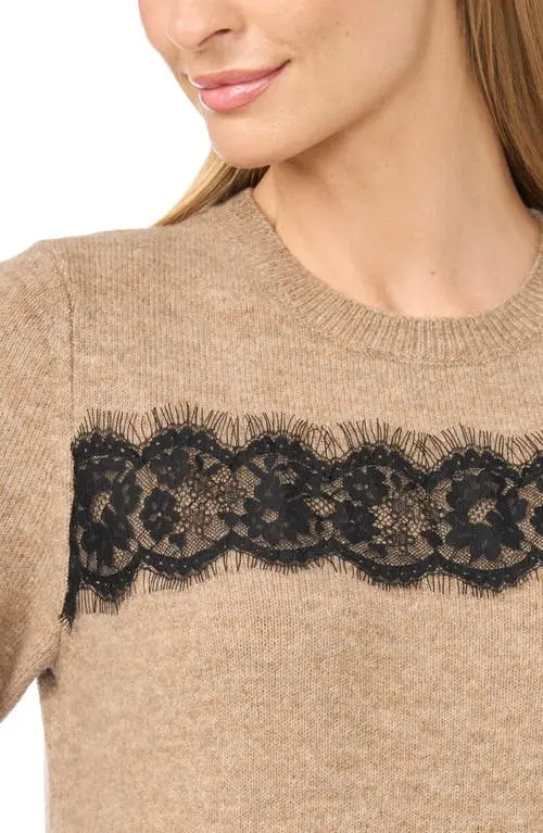 CECE DUPRAZ Lace Stripe Short Sleeve Sweater