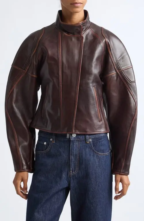 Helmut Lang Glossy Leather Jacket - Saddle