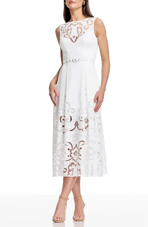 Dress The Population Colton Cutwork Detail Cotton Cocktail Midi Dress - White