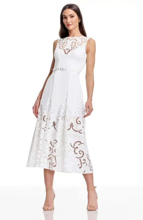Dress The Population Colton Cutwork Detail Cotton Cocktail Midi Dress