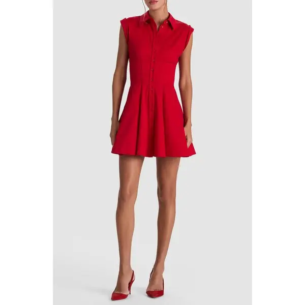 Alice + Olivia Paneled Corset Fit And Flare Mini Shirtdress - Hibiscus