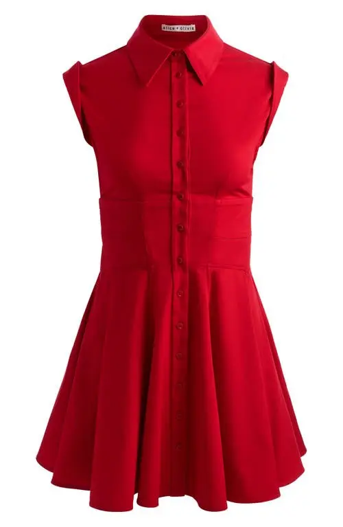 Alice + Olivia Paneled Corset Fit And Flare Mini Shirtdress - Hibiscus