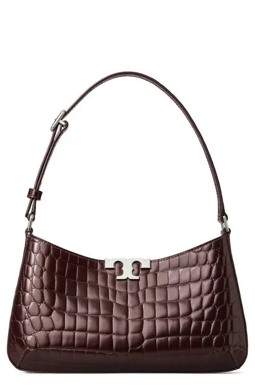 Tory Burch Slim Eleanor Croc Embossed Leather Shoulder Bag